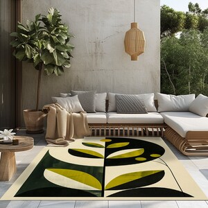 Leaf Patterned Rug, Nature-inspired Rug, Balcony and Garden Rug, Modern ...