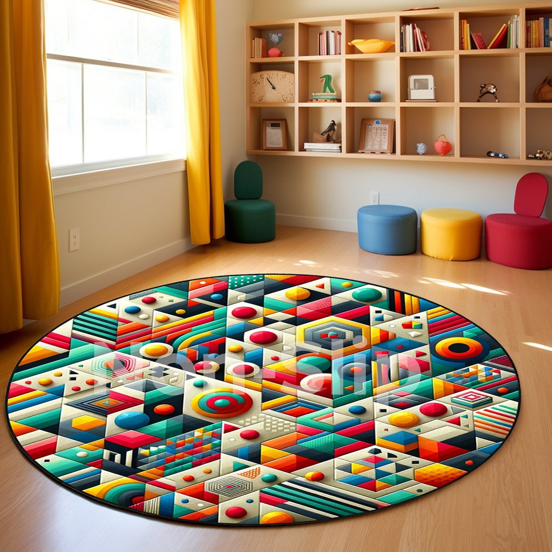 Game Room Rug, Digital Circle Rug, Large Round Rug, Modern Decor Rug ...