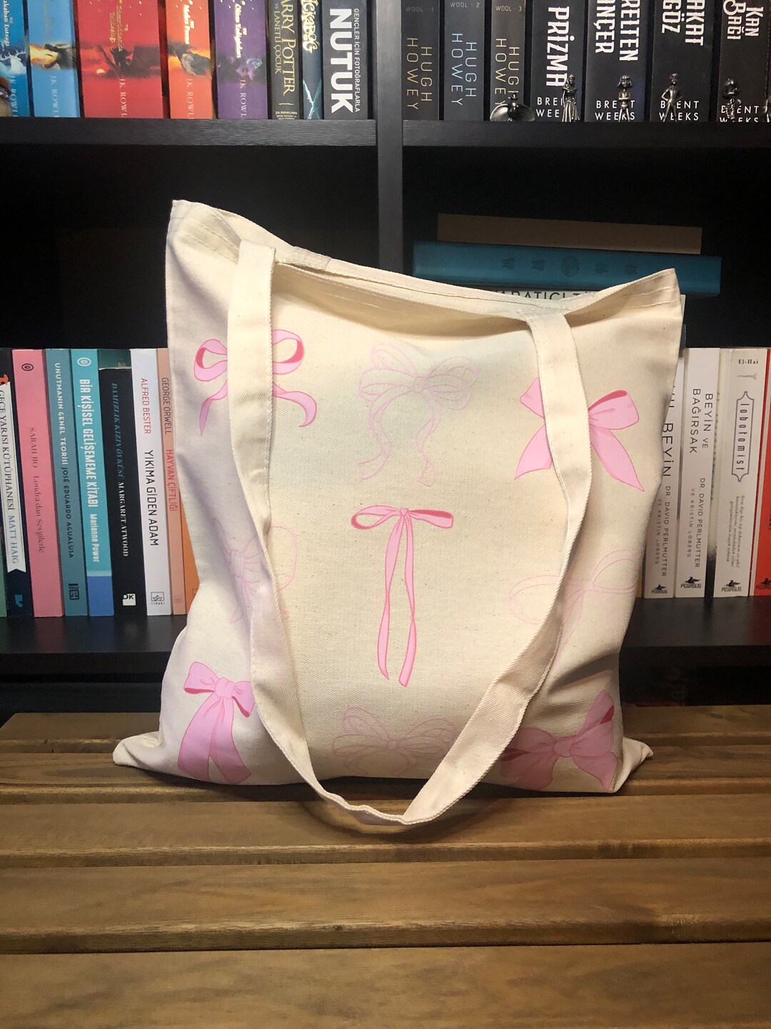 Coquette Tote Bag, Retro Tote Bag, Pink Bow Tote Bag, Bookish Merch ...