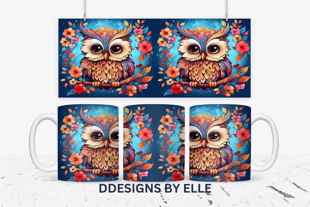 Owl and Flower Mug, Owl Flower Mug, Animal Mug Design, Owl Floral Mug ...