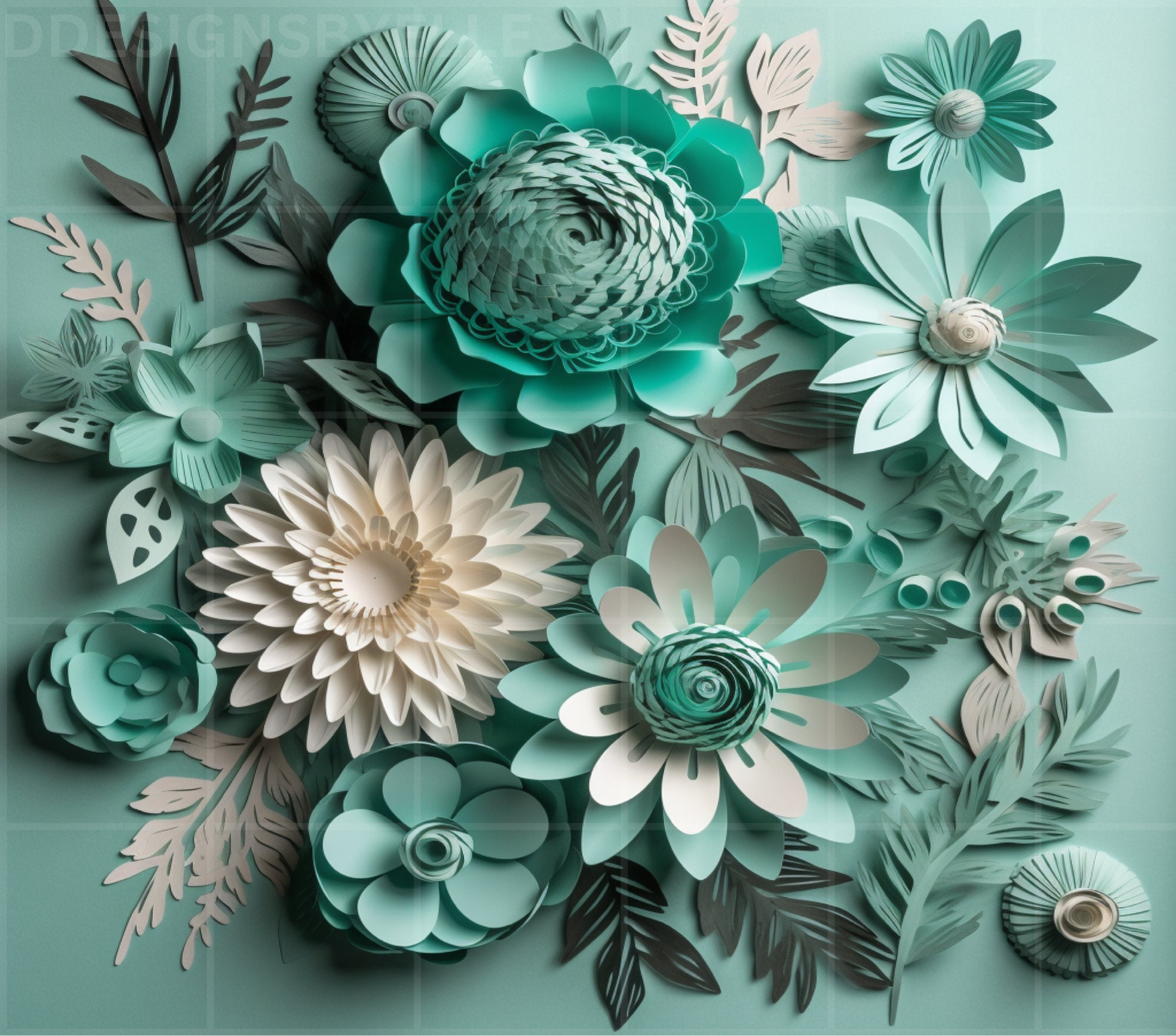 3D Mint Green Flowers 20 Oz Skinny Straight Tumbler Sublimation Design ...