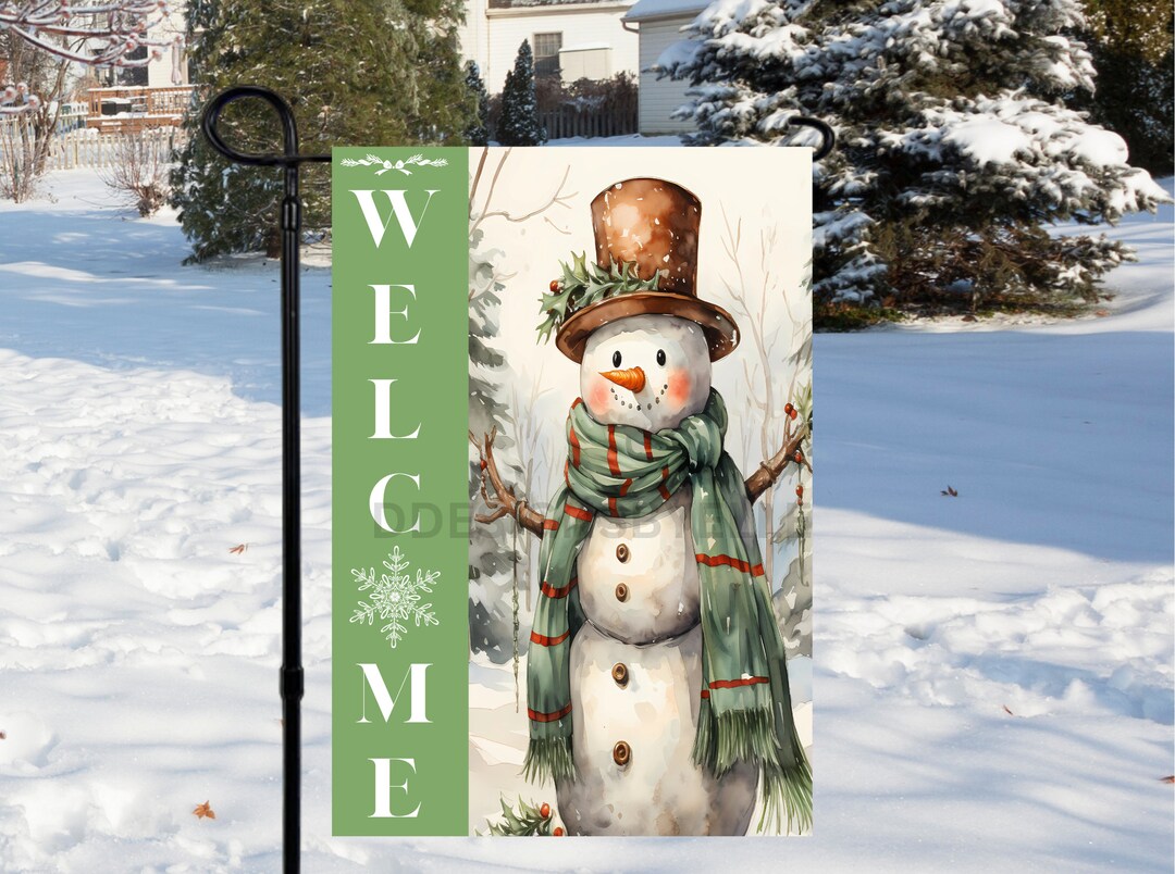 Snowman Christmas Garden Flag Sublimation Design, Welcome Christmas ...
