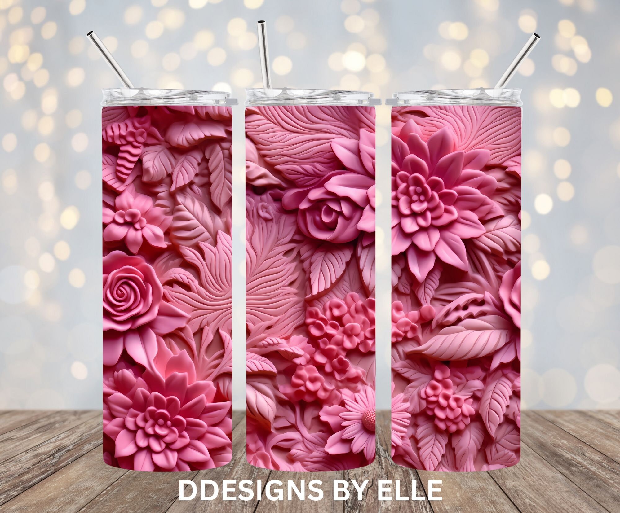 3D Pink Flowers 20 Oz Skinny Straight Tumbler Sublimation - Etsy