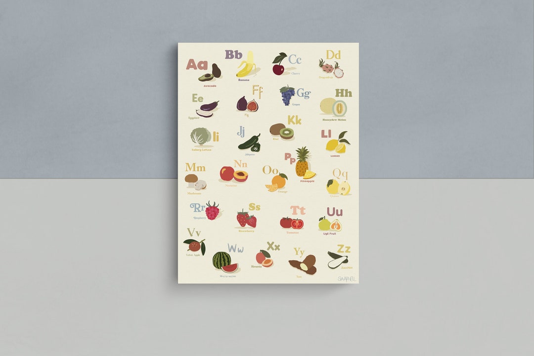 ABC Fruit Poster Learn the Alphabet Abc Print Boho - Etsy