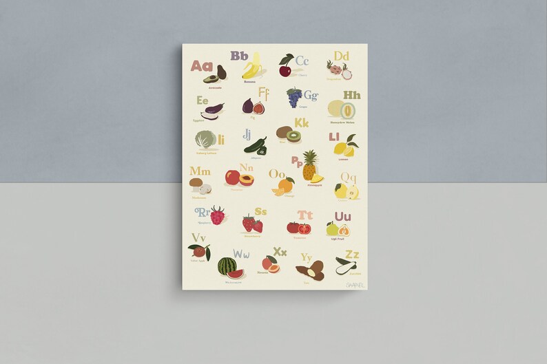 ABC Fruit Poster Learn the Alphabet Abc Print Boho - Etsy