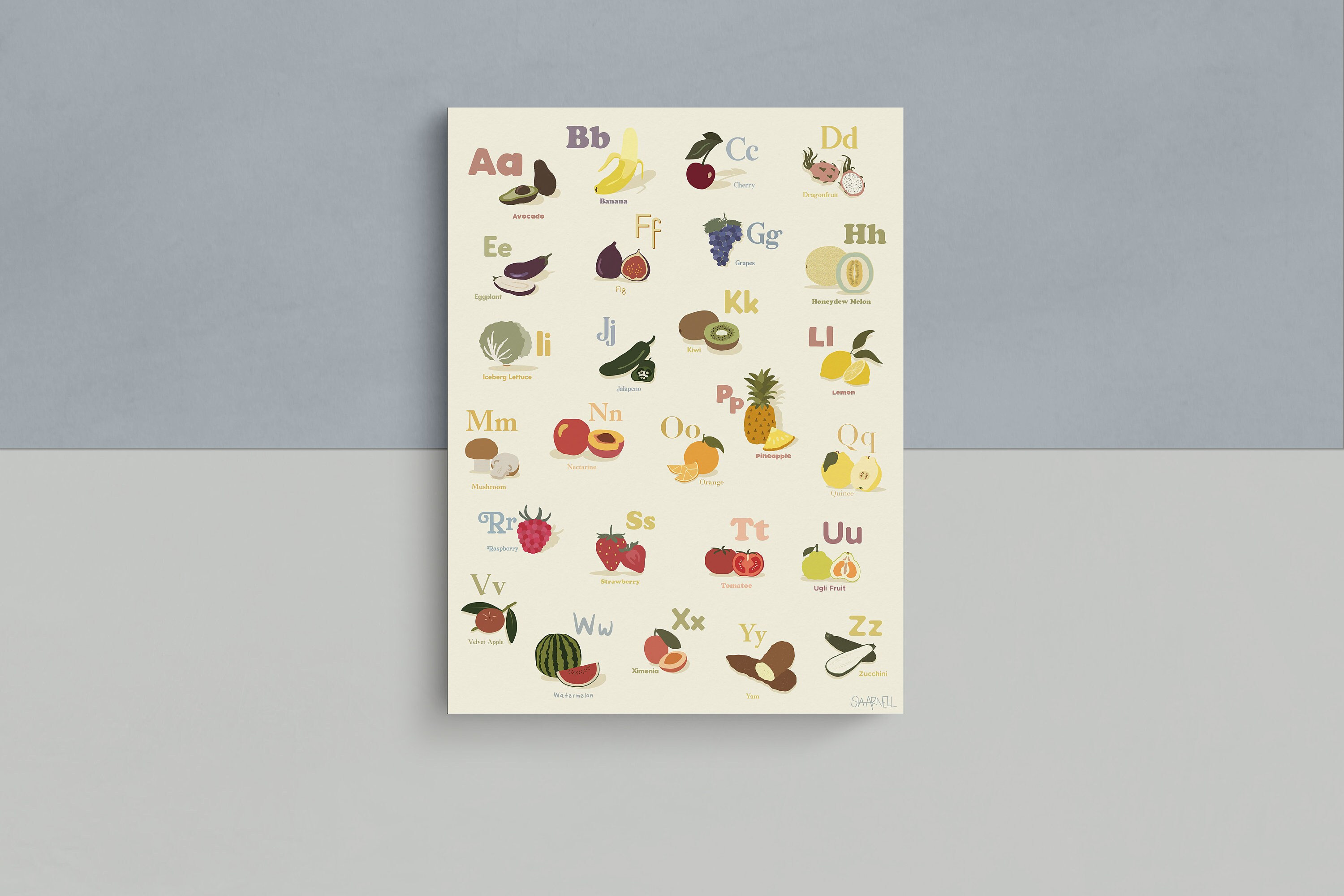 ABC Fruit Poster Learn the Alphabet Abc Print Boho - Etsy