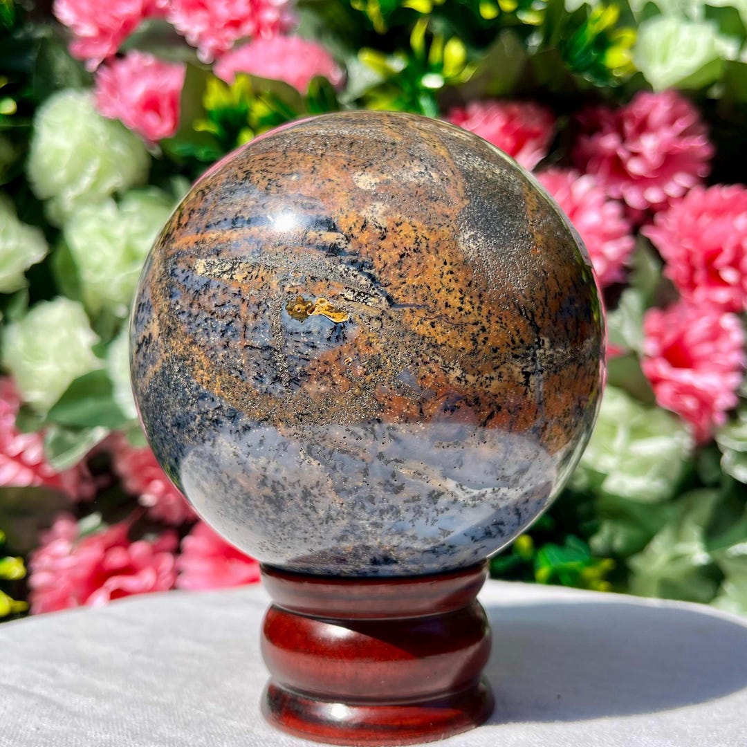 Dendritic Agate Sphere 110 MM - Healing Crystal, Chakra Balancing Stone ...