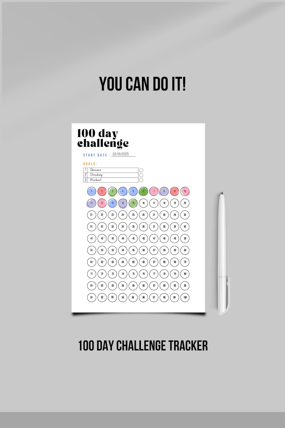 100 Day Challenge Printable Planner 2025 Printable Planner 100 Day ...