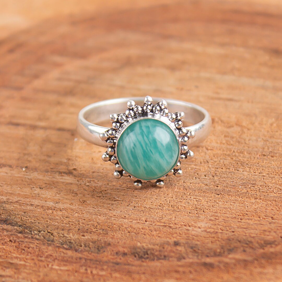 Amazonite Ring Size All Size, Gemstone Ring, Blue Statement Ring, 925 ...