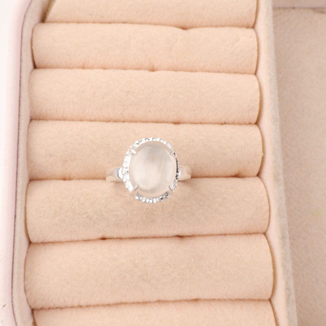 Natural Selenite Gemstone Ring, 925 Sterling Silver Ring, Oval Selenite ...