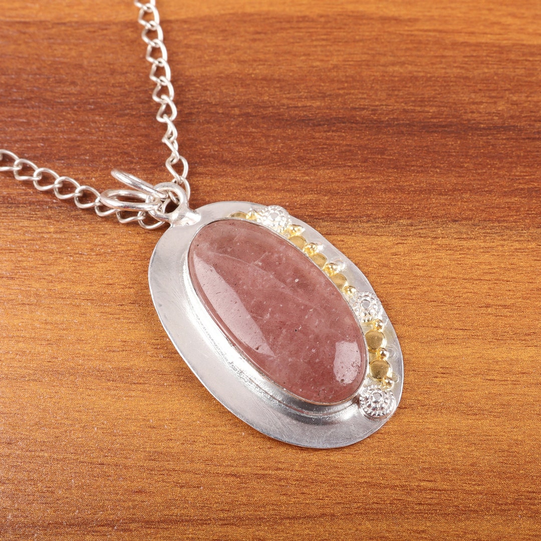 Remarkable Strawberry Quartz Pendant, Gemstone Pendant, Pink Pendant ...