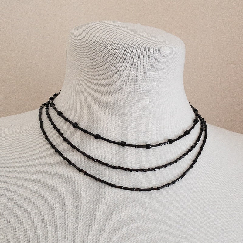 Small Black Beaded Necklace - Etsy
