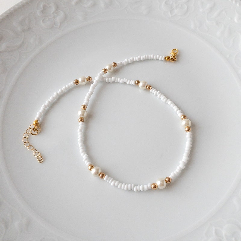 White Bead Necklace - Etsy