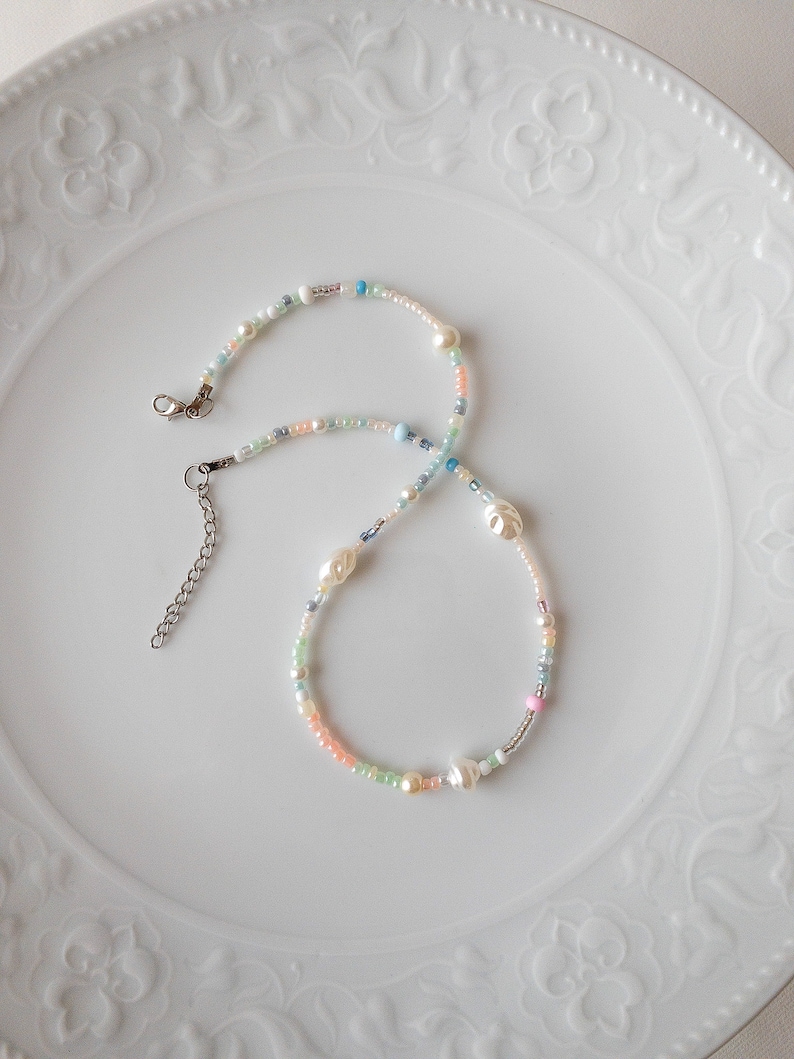 Mixed Color Beaded Necklace Pearl Beaded and Seed Bead - Etsy