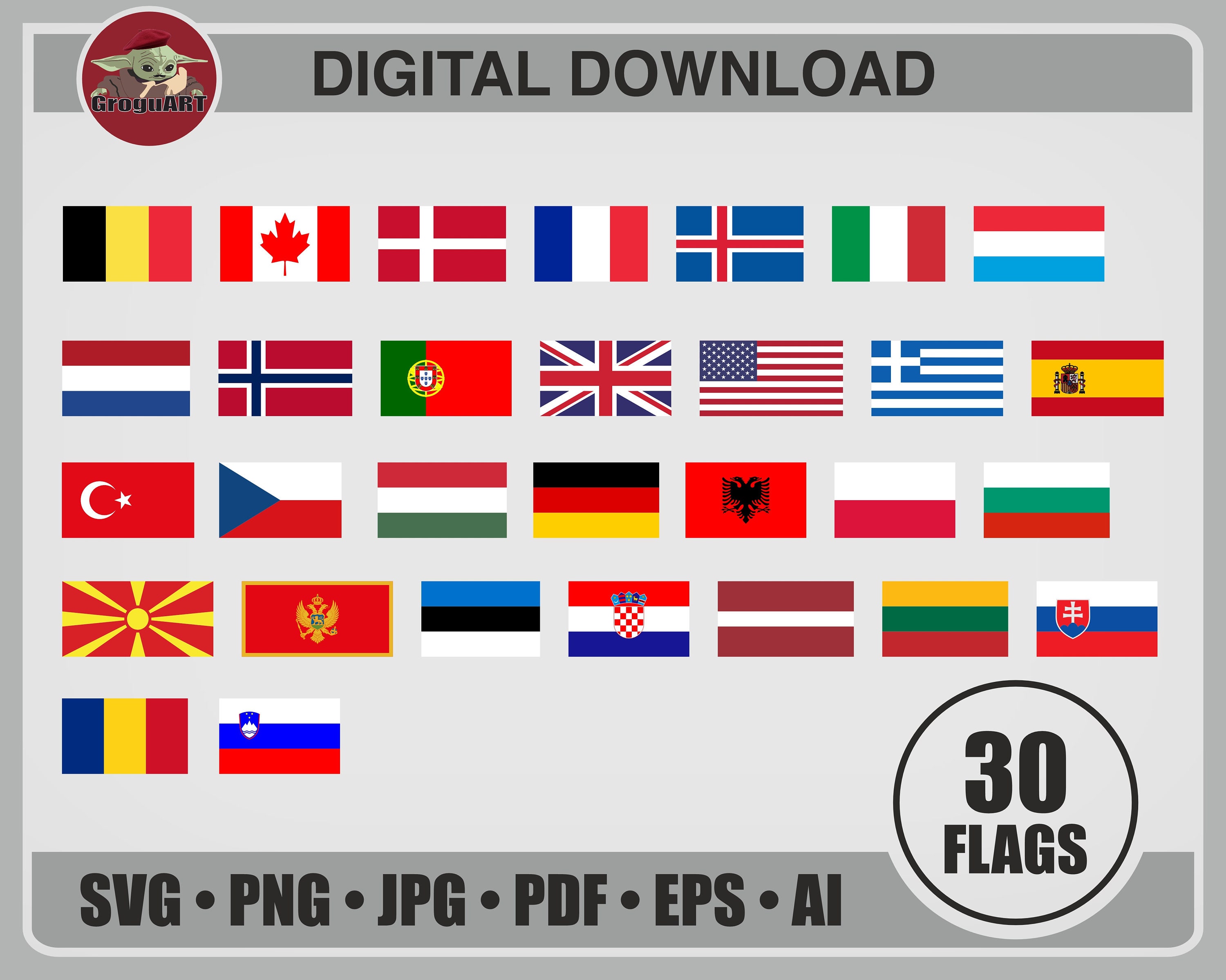 NATO Member Countries Flags SVG Bundle Set - Country Nation National ...