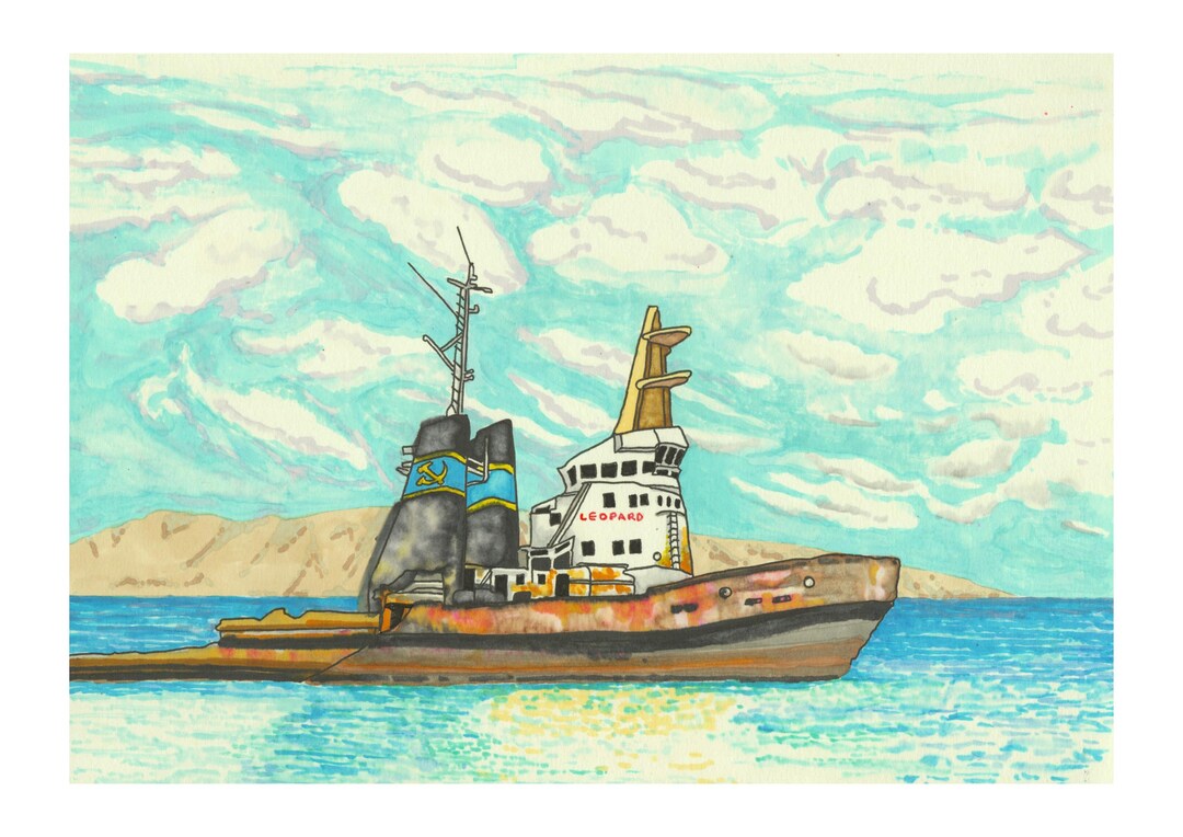 Colourful A4 Print of Shipwrecked Boat Mindelo Harbour, Vibrant Wall ...