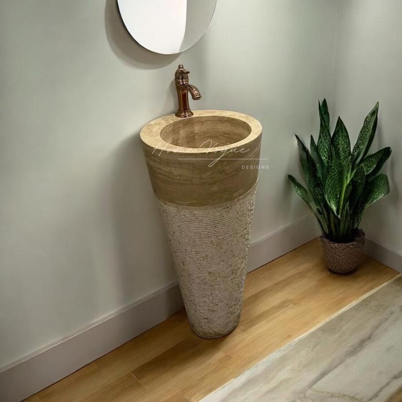 Travertine Pedestal Bathroom Sink, Pedestal Sink With Faucet Hole ...