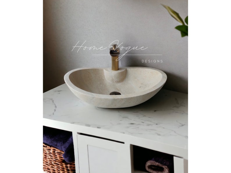 Natural Stone Canoe Sink, Freeform Vessel Sink, Deep Zen Sink, Beige ...