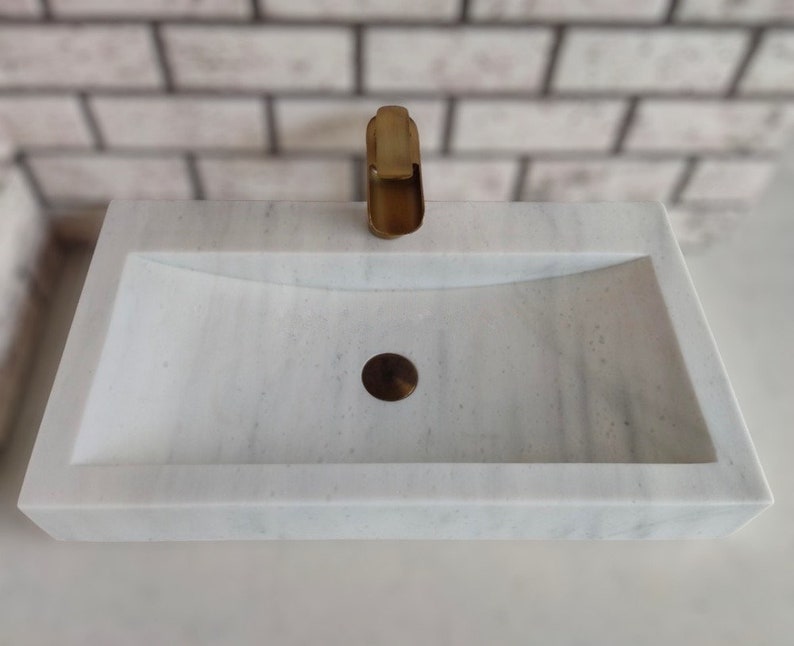 Wall Mounted Custom White Marble Sink Rectangle Powder - Etsy