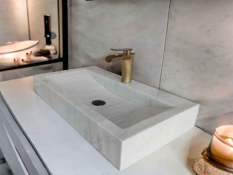 Wall Mounted Custom White Marble Sink Rectangle Powder - Etsy