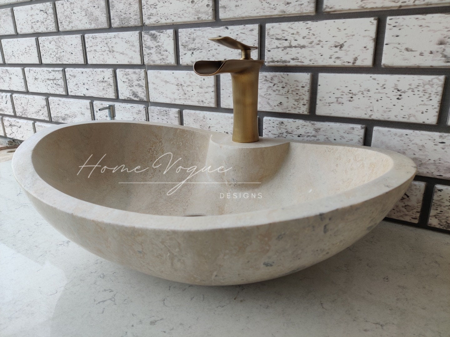 Natural Stone Canoe Sink, Freeform Vessel Sink, Deep Zen Sink, Beige ...