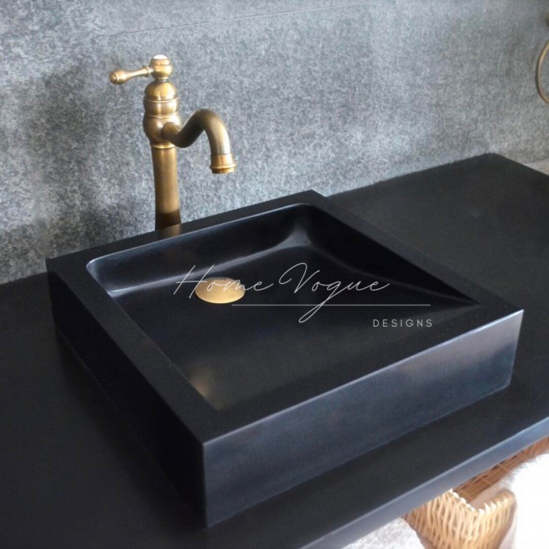 Rectangle Natural Black Stone Sink Made to Order, Custom Measurement ...