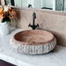 Chiseled Red Travertine Vessel Sink, Powder Room. Red Marble Custom ...
