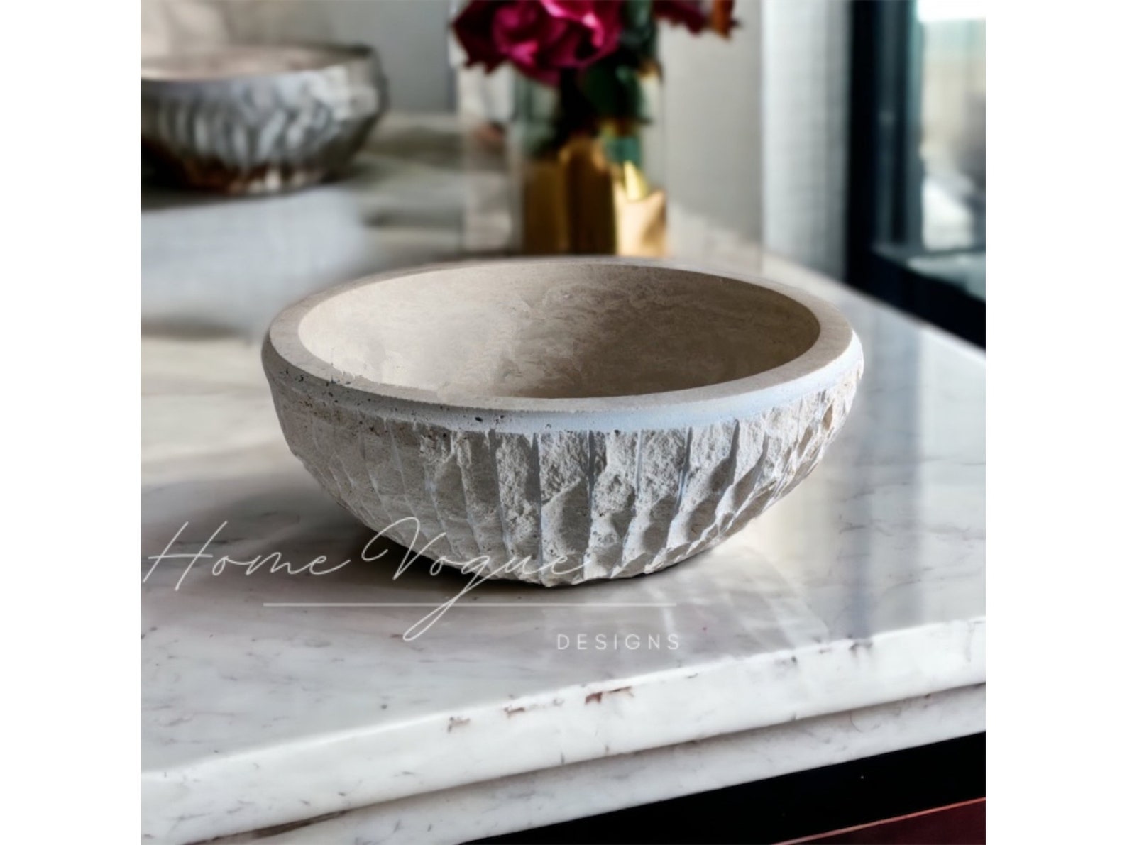 Rough Stone Vessel Sink, Hammered Stone Round Basin, Wabi Sabi Sink - Etsy