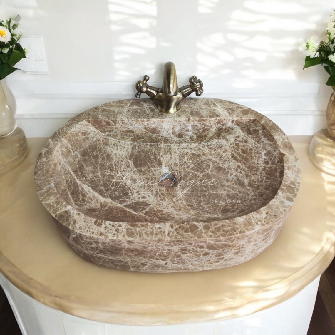 Dark Marble Sink, Emperador Dark Marble Washbasin, Bespoke Sink, Round ...
