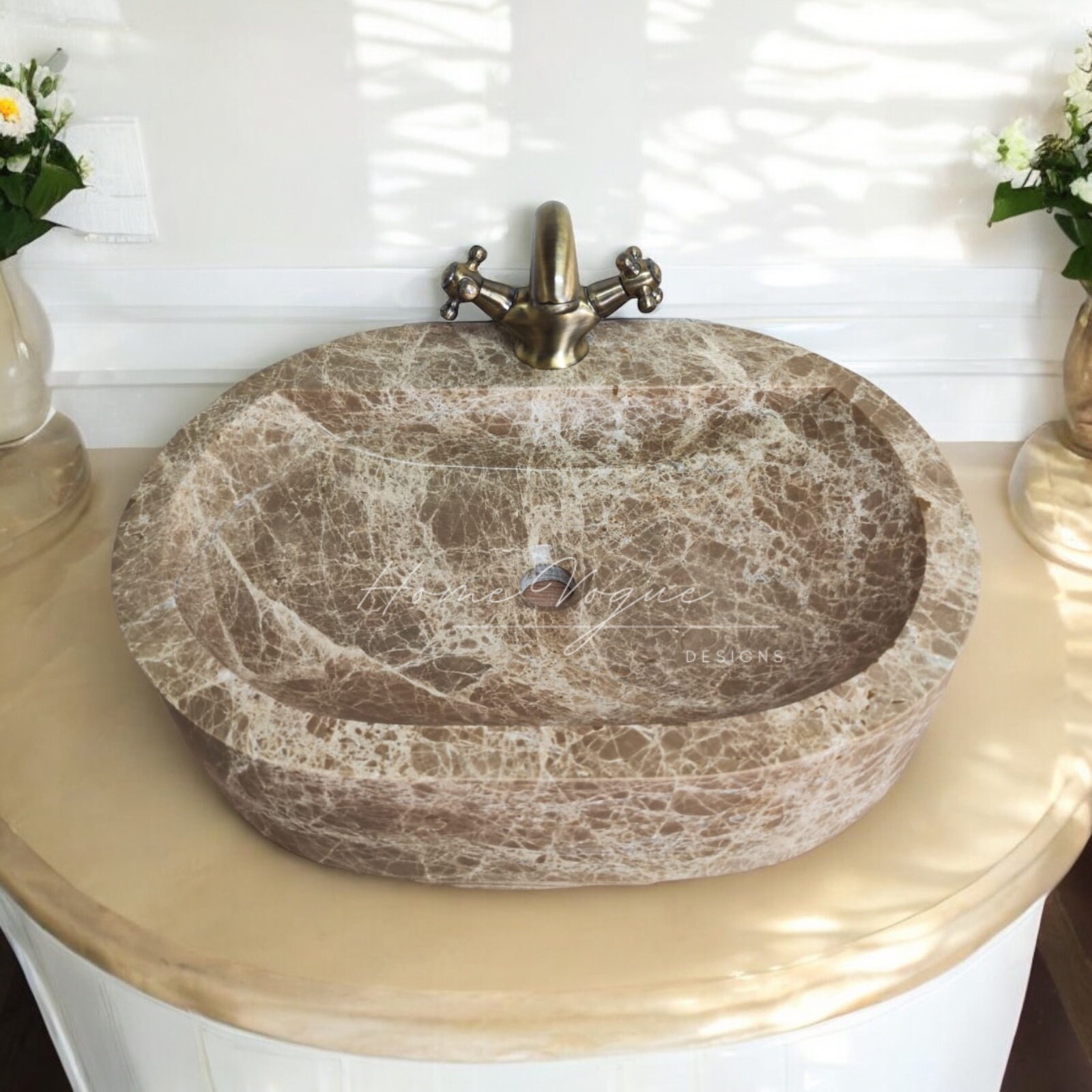 Dark Marble Sink, Emperador Dark Marble Washbasin, Bespoke Sink, Round ...