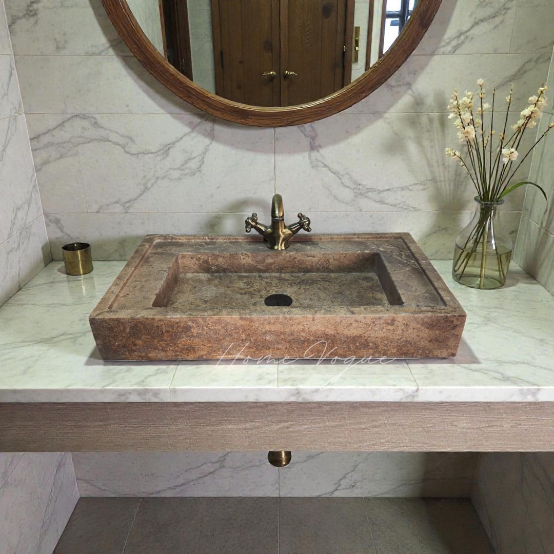 Brown Vanity Top Marble Sink: Rectangular, Modern, Rustic, Earth Tone ...