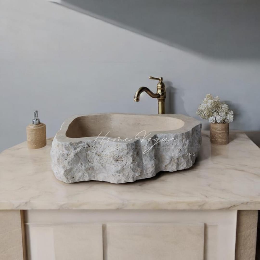 Beige Stone Washbasin, Travertine Vessel Sink, Organic Design Sink ...