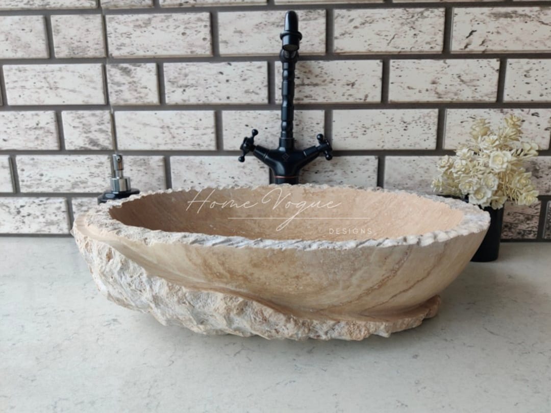 Chiseled Travertine Marble Bathroom Sink: Custom Farmhouse Stone - Etsy