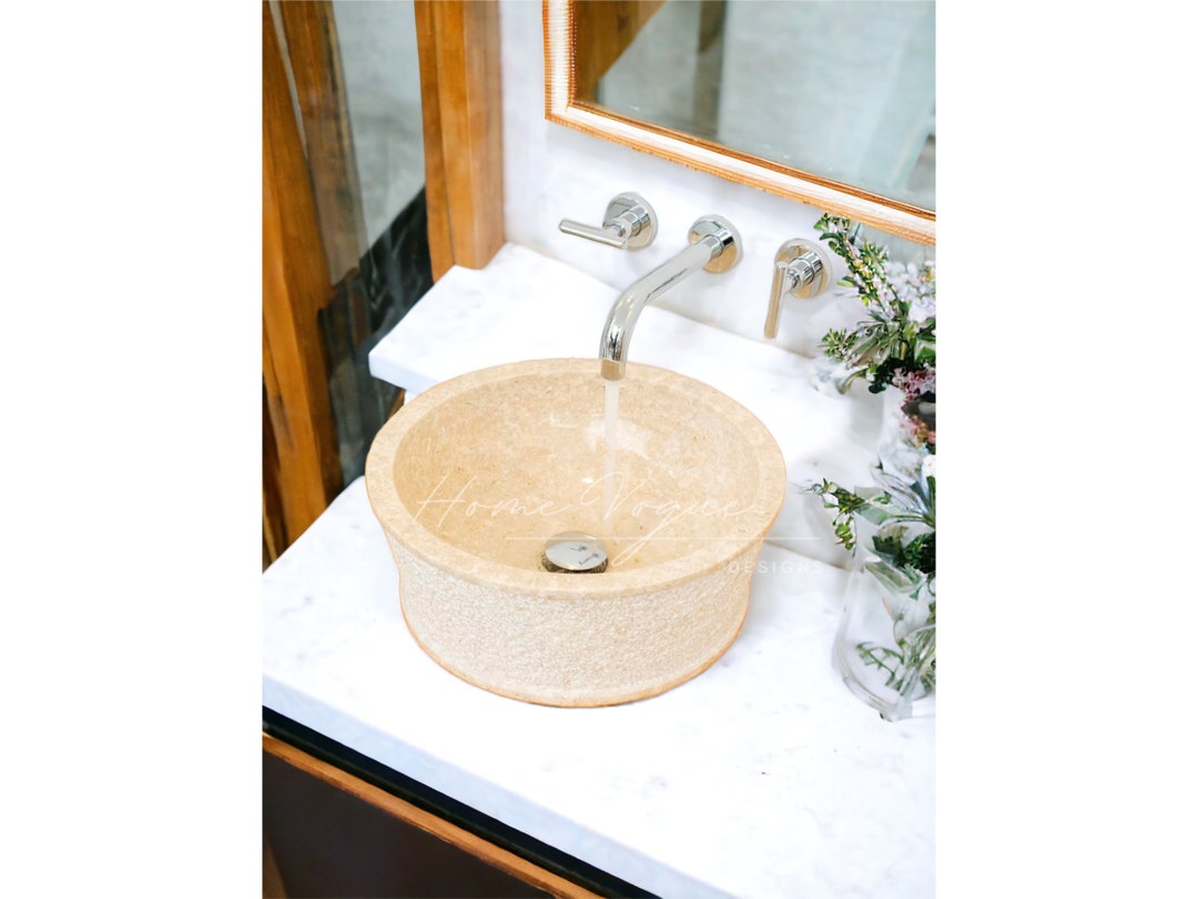 Travertine Marble Tiny Sink, Powder Bathroom Sink, Chiseled Travertine ...