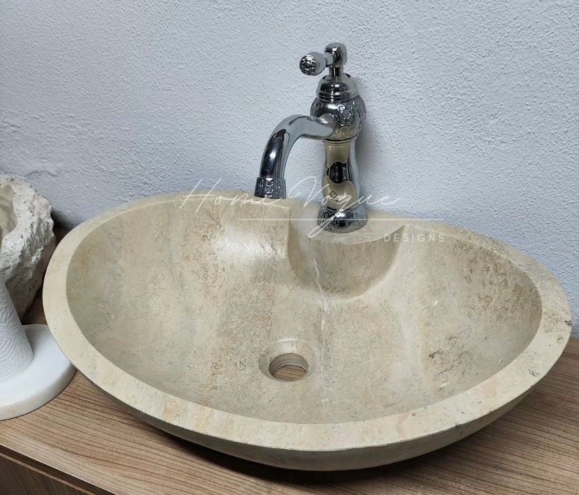 Natural Stone Canoe Sink, Freeform Vessel Sink, Deep Zen Sink, Beige ...