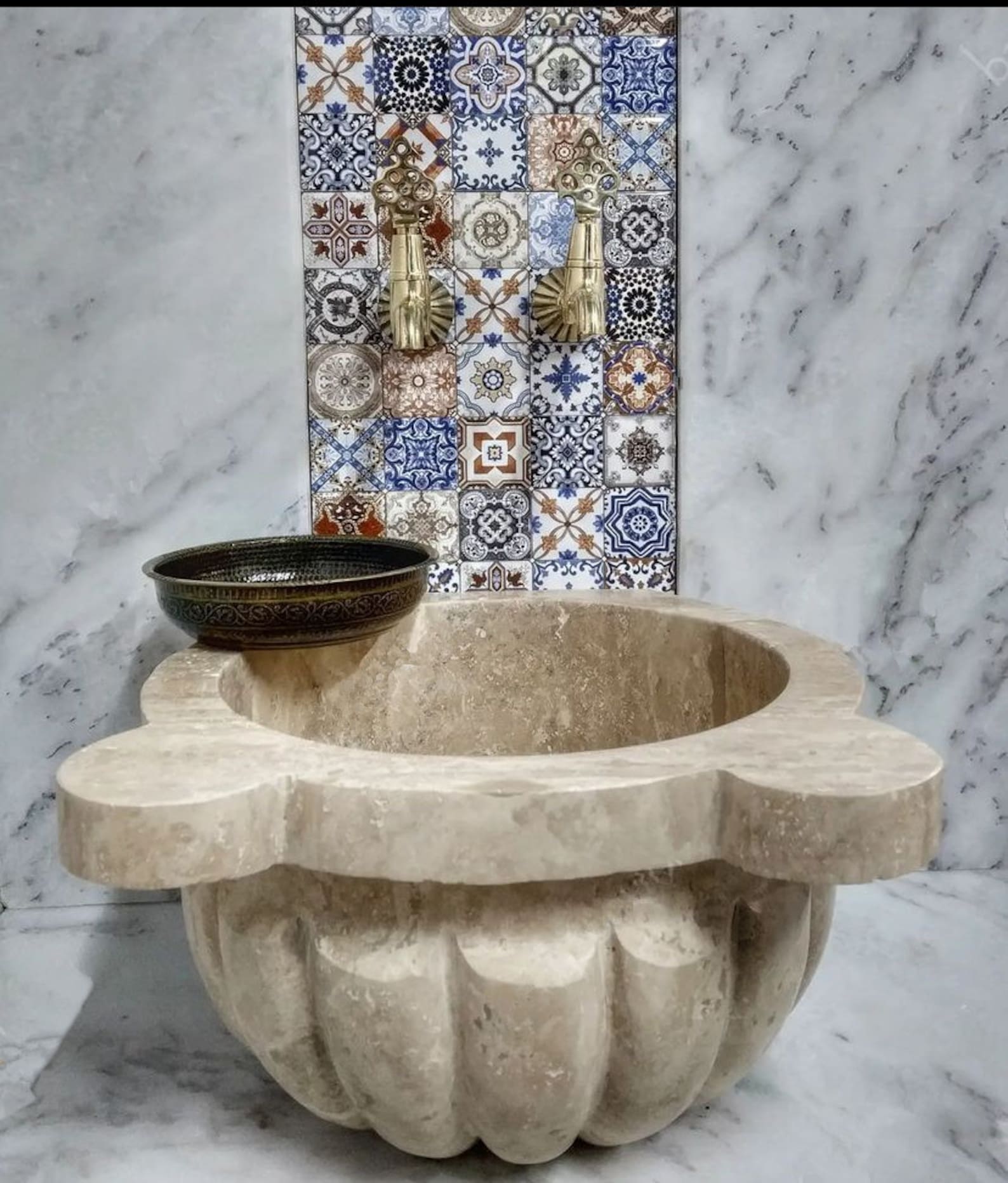 Travertine Marble Basin, Bath Sink, Turkish Hammam Sink, Ottoman Sink ...