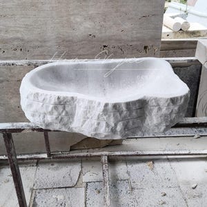 White Marble Bathroom Vanity Sink, Handmade Rustic Stone Sink Vanity ...