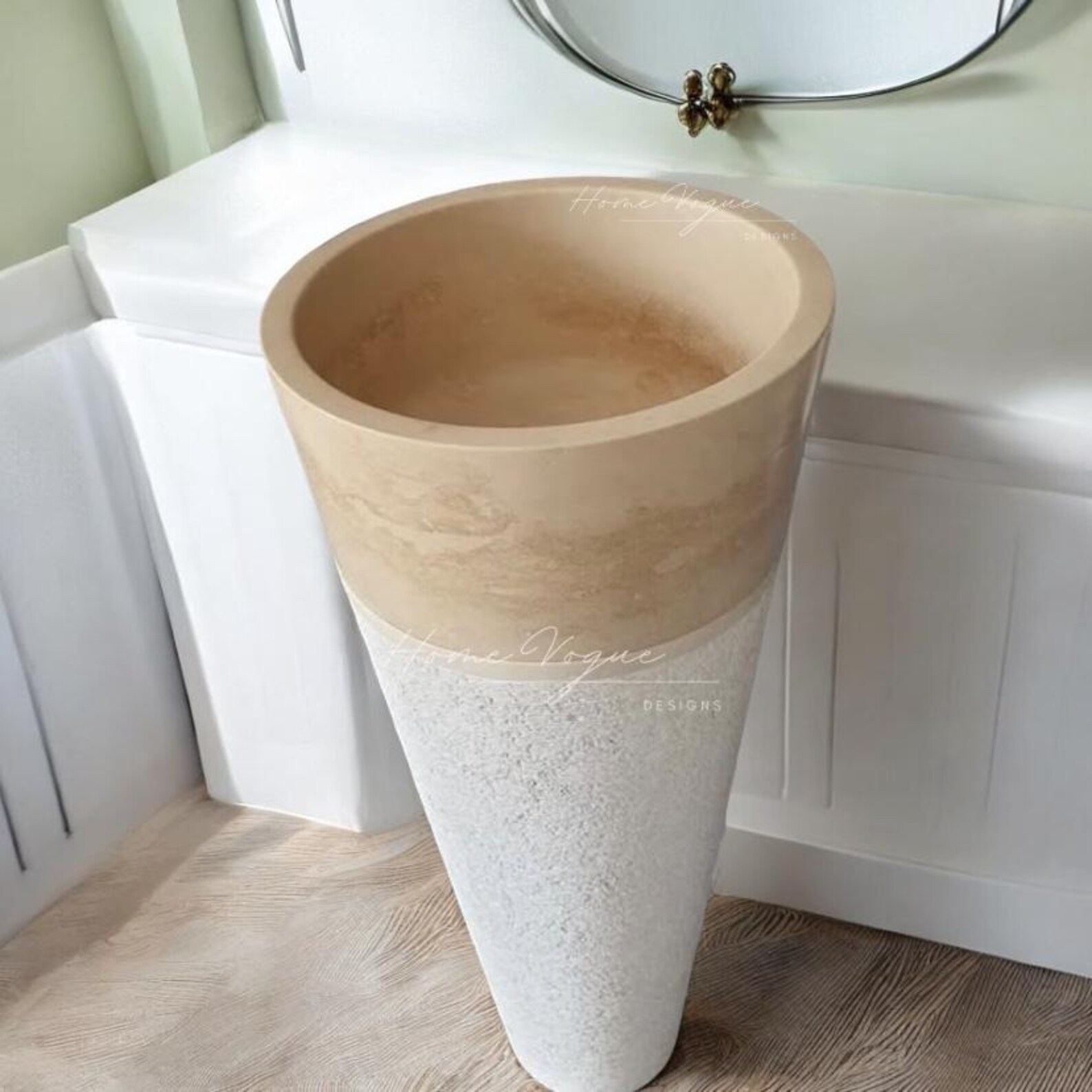 Travertine Pedestal Bathroom Sink, Pedestal Sink With Faucet Hole ...