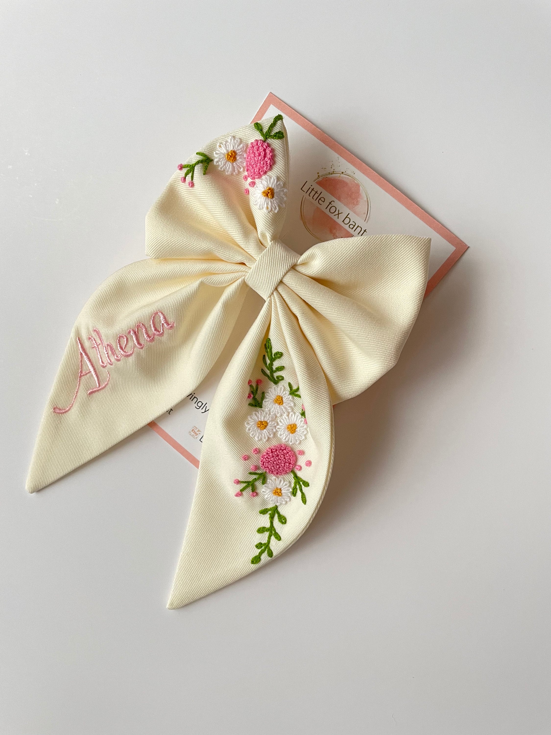 Embroidered Hair Bow, Linen Hair Bow, Hair Accessories, Hand ...