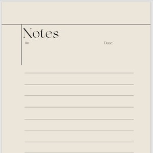 Printable Beige Minimalist Notes Sheet, Lined Note Paper, Printable ...