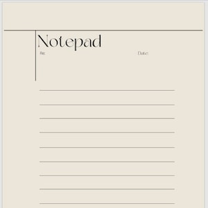 Printable Minimalist Beige Notepad Sheet, Lined Notepad Paper, Notepad ...