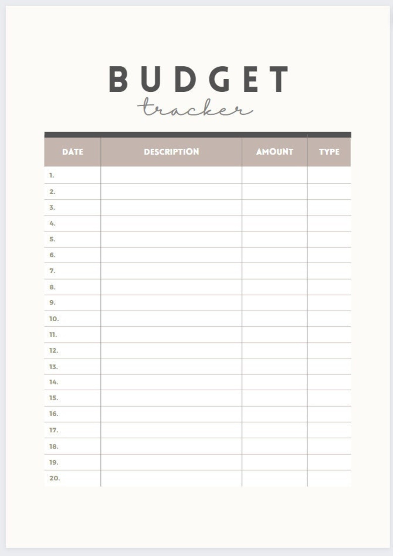 Printable Minimalist Neutral Budget Tracker, Planner Insert, Budget ...