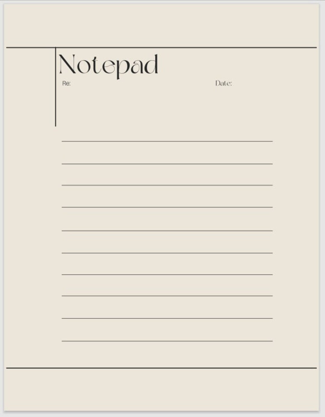 Printable Minimalist Beige Notepad Sheet, Lined Notepad Paper, Notepad ...