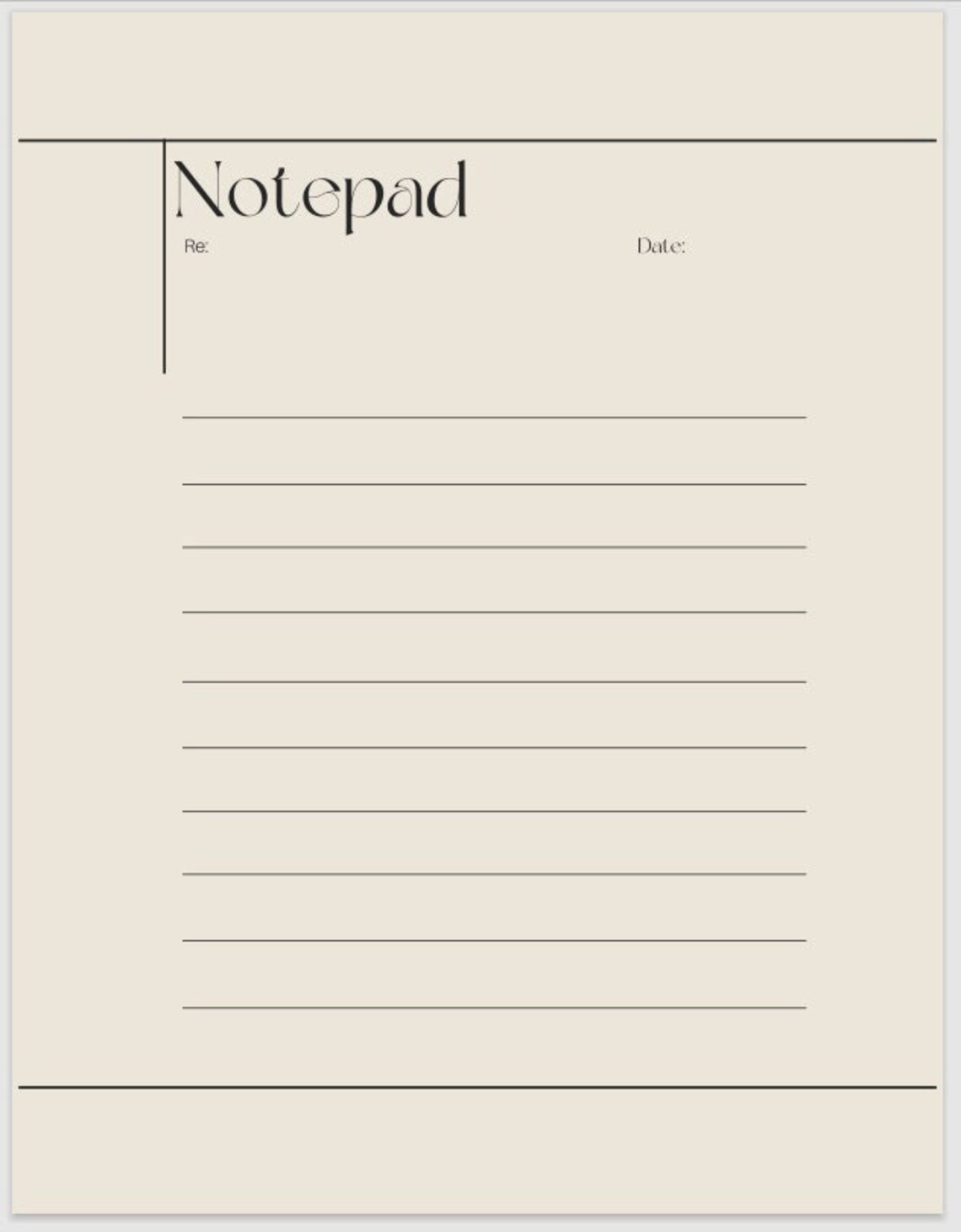 Printable Minimalist Beige Notepad Sheet, Lined Notepad Paper, Notepad ...