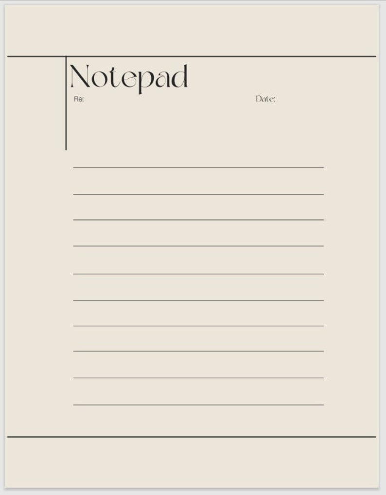 Printable Minimalist Beige Notepad Sheet, Lined Notepad Paper, Notepad ...