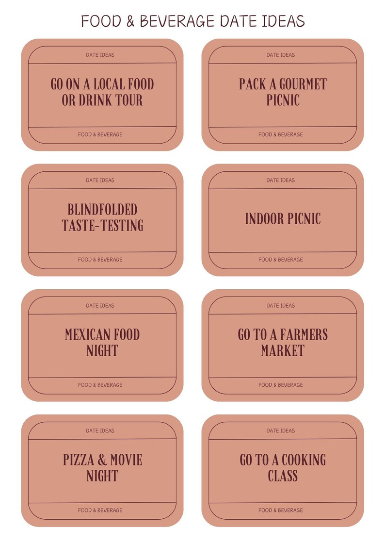 40 Date Ideas Cards - Printable - Letter & A4 - Etsy