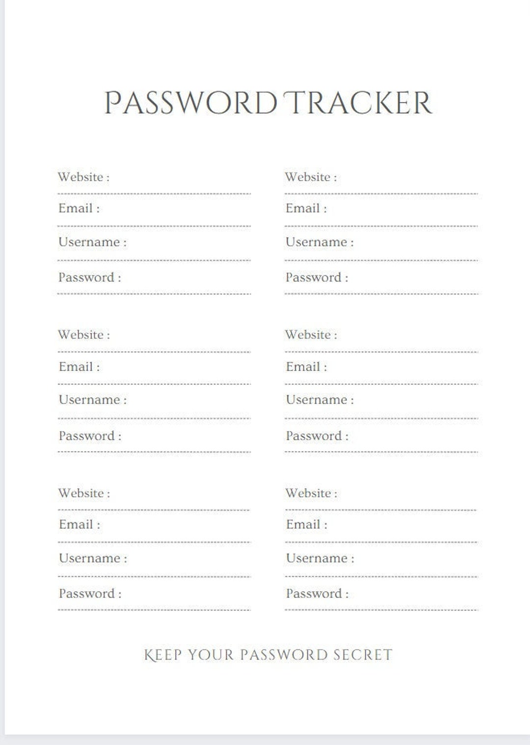Printable Minimalist Password Tracker, Planner Insert, Password List ...