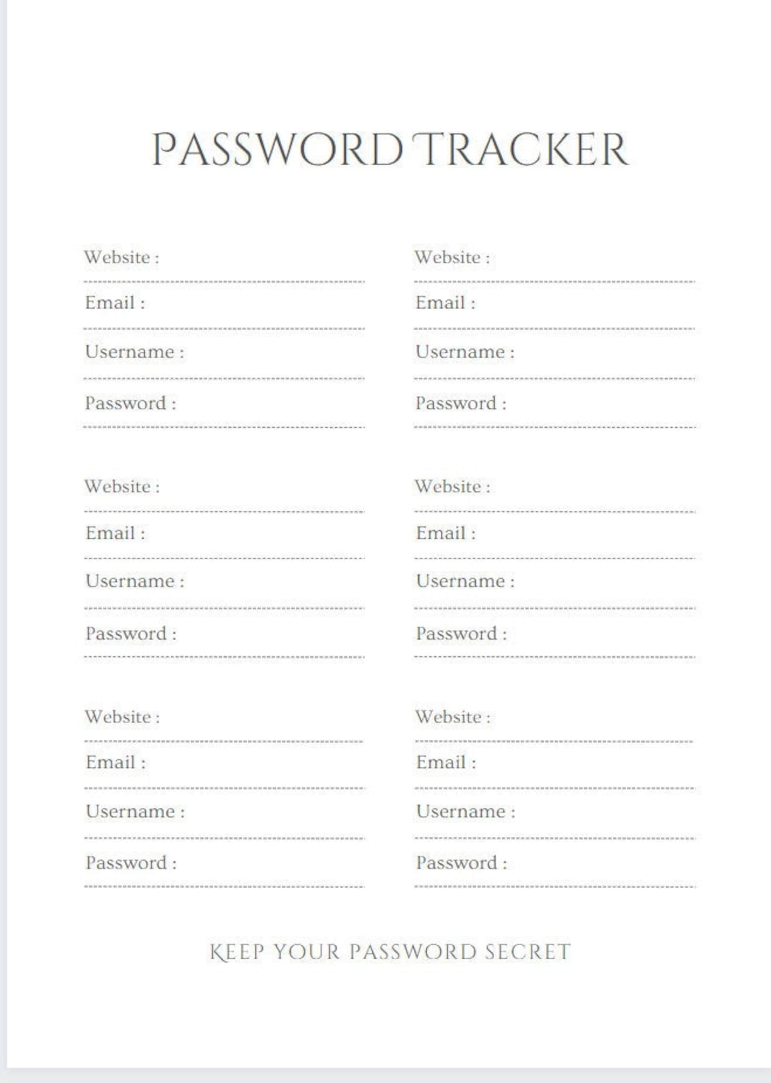 Printable Minimalist Password Tracker, Planner Insert, Password List ...