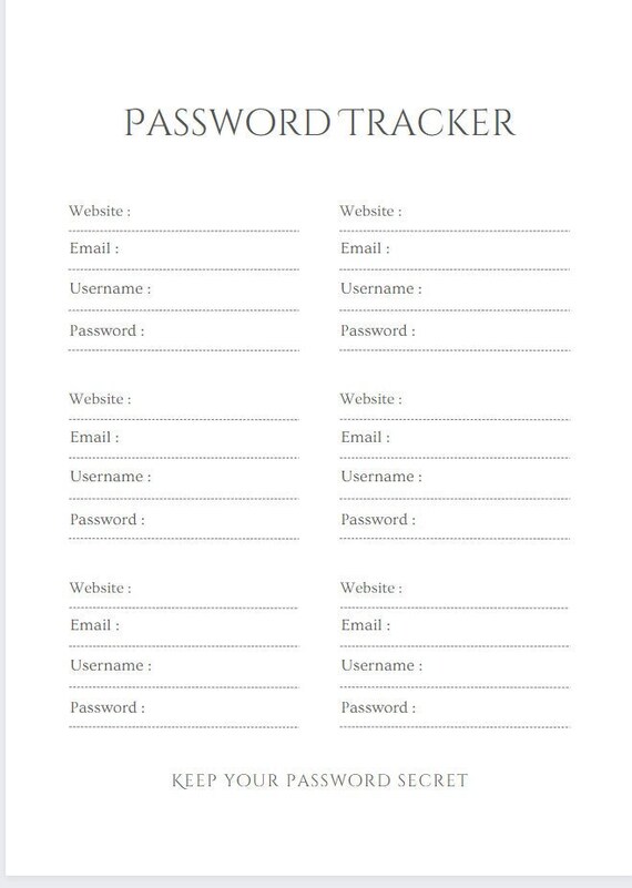Printable Minimalist Password Tracker Planner Insert - Etsy