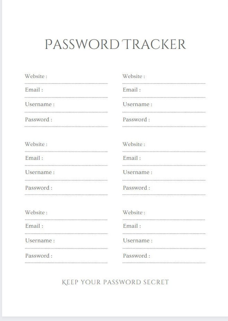 Printable Minimalist Password Tracker, Planner Insert, Password List ...